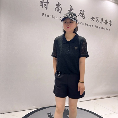 5223芮娜依莲夏款新品刺绣爱心女人味透气polo领气质衫加大码女装