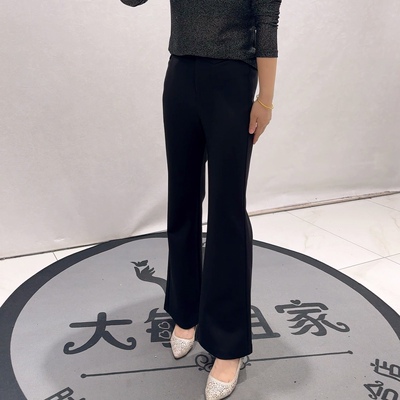 6529女权贵族初冬新品女人味简约百搭遮肉显瘦微喇裤加大码女裤