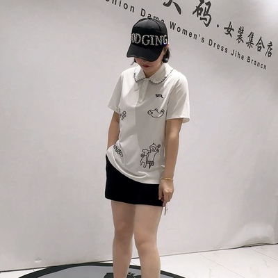 3238B女权贵族初夏新品刺绣图案百搭休闲减龄polo衫加大码女装