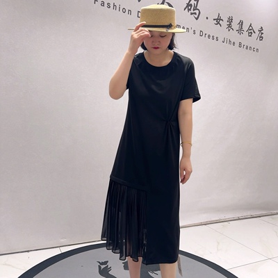 31168女权贵族夏款新品设计感拼接面料时尚显瘦连衣裙加大码女装