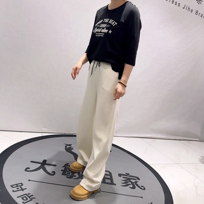 25012豪雅依绣2026年货春款新品松紧腰舒适侧边开剪拖地裤弯刀裤