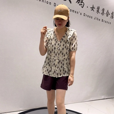 3672女权贵族初夏新品v领洋气舒适高级感短袖上衣开衫加大码女装