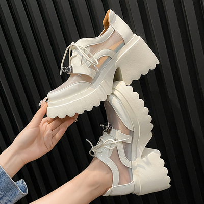 古菲斯奇女鞋粗跟凉鞋厚底网纱鞋