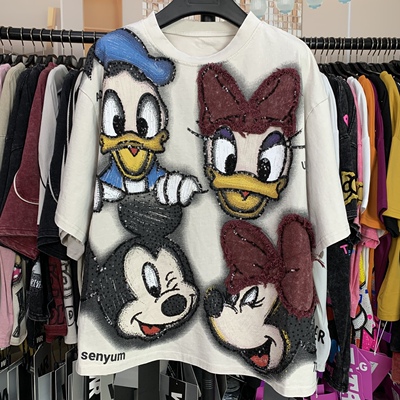 WR潮牌春夏新时尚重工米奇唐老鸭小个子卡通减龄宽松短袖T恤