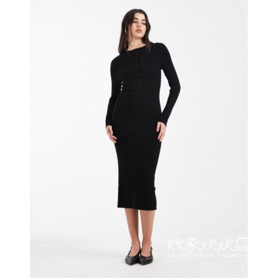 英国代购正品12.03 2025潮流导向 女装新款 深色中长款修身连衣裙