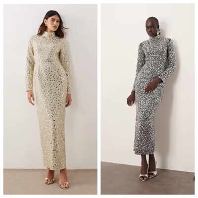 女装新款设计闪亮长款连衣裙