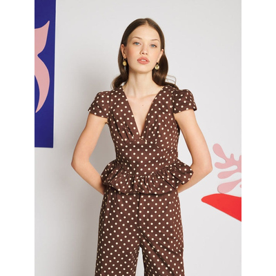 英国代购正品07.19 名品SJ 女装新款 时尚波点掐腰荷叶边衬衫