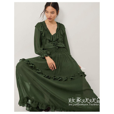 英国代购正品08.24 名品Monsoon 女装新款 设计荷叶边长款连衣裙