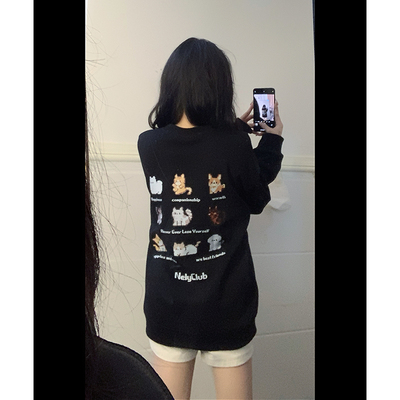 小尼力加绒猫咪圆领卫衣