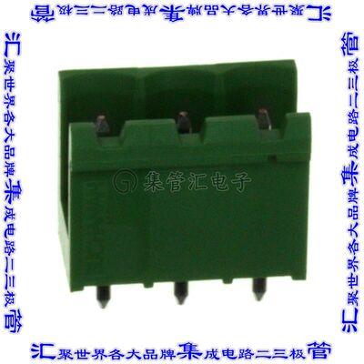 282825-3 端子块连接器3POS接头公引脚带罩5.08mm绿色垂直通孔