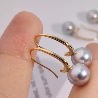 18K金珍珠耳环耳钩配件托加厚浅金黄金玫瑰金白金女金耳饰DIY配饰