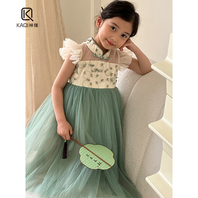 洋气宝宝中国风网纱拼接连衣裙