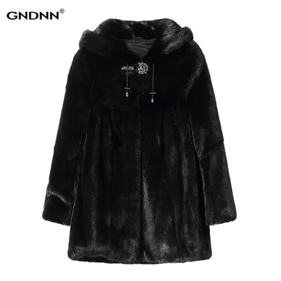 新款 加肥加大码水貂皮草女士胖妈妈中长款连帽貂皮大衣整貂200斤