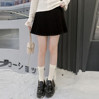 森女部落甜美风百搭A字短裙女2026新款猫咪刺绣百褶高腰半身裙冬