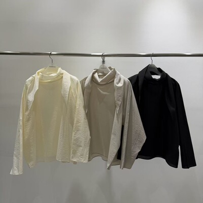 现 26春季新款韩国东大门WOODSAGE 纯色优雅系带宽松长袖衬衫