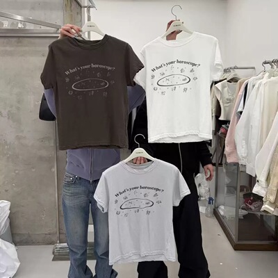 现 26春季新款韩国东大门breathe女时尚圆领字母螃蟹印花短袖T恤