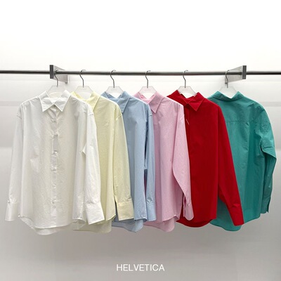 现 26春季新款韩国东大门helvetica文艺风翻领纯色长袖衬衫