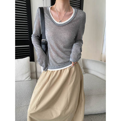 韩版高级新款 SN9169半身裙2026年夏季女士+标准中腰拼接洋气