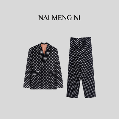 王火火&设计师新款法式优雅波点西装套装 28HH0147