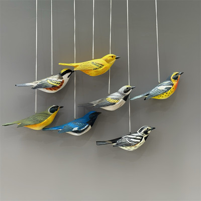 树脂室内装饰小鸟吊件手绘原创产品阳台布置创意墙壁面上吊件