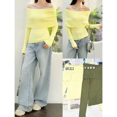 一字肩设计修身显瘦百搭针织上衣