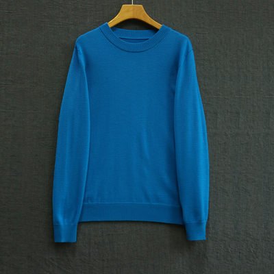 云芝元 德国扬子精纺湖蓝色纯羊毛高圆领横机针织打底衫0223-M