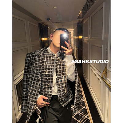 GAHKSTUDIO 「巴黎贵公子」私服万年款黑白格小香风西装马甲套装