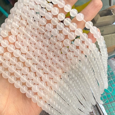 DIY天然白玛瑙圆珠4-12mm散珠子