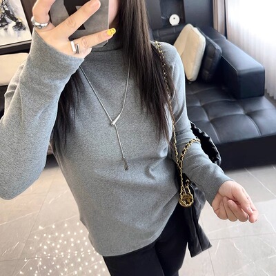 慕斯连领 大码女装胖mm24年秋冬装新款保暖T恤打底衫显瘦高弹气质