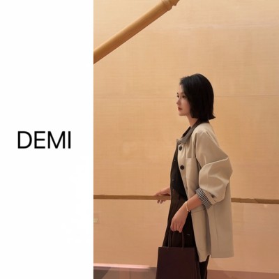 韩系中长款卡其宽松风衣外套