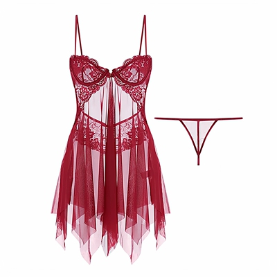 性感睡衣女款春夏季蕾丝网纱小胸聚拢纯欲风情调内衣战袍吊带睡裙