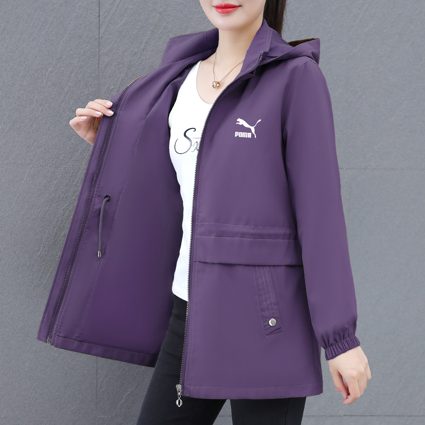 奥莱专柜时尚中长款收腰风衣女2025春秋新款气质连帽洋气外套大衣