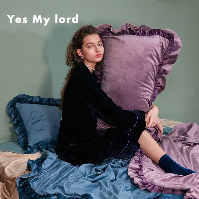 YesMyLord复古欧洲法式丝绒花边木耳边枕套原创ins小众设计品牌