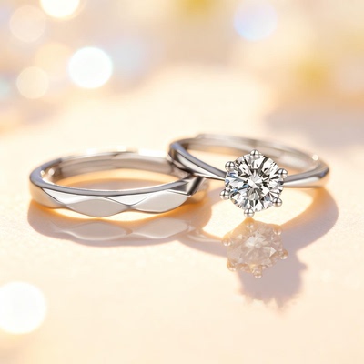 DR钻戒情侣对戒999纯银一对婚戒对戒求婚结婚戒指新年礼物送女友