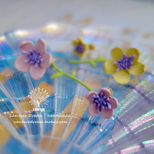 【隐逸】设计手作 – 夏日泫雅风不对称花朵吊坠手工耳环