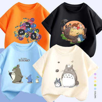 龙猫Totoro男女孩短袖t恤2026夏新款卡通男女半袖学生纯棉圆领衫