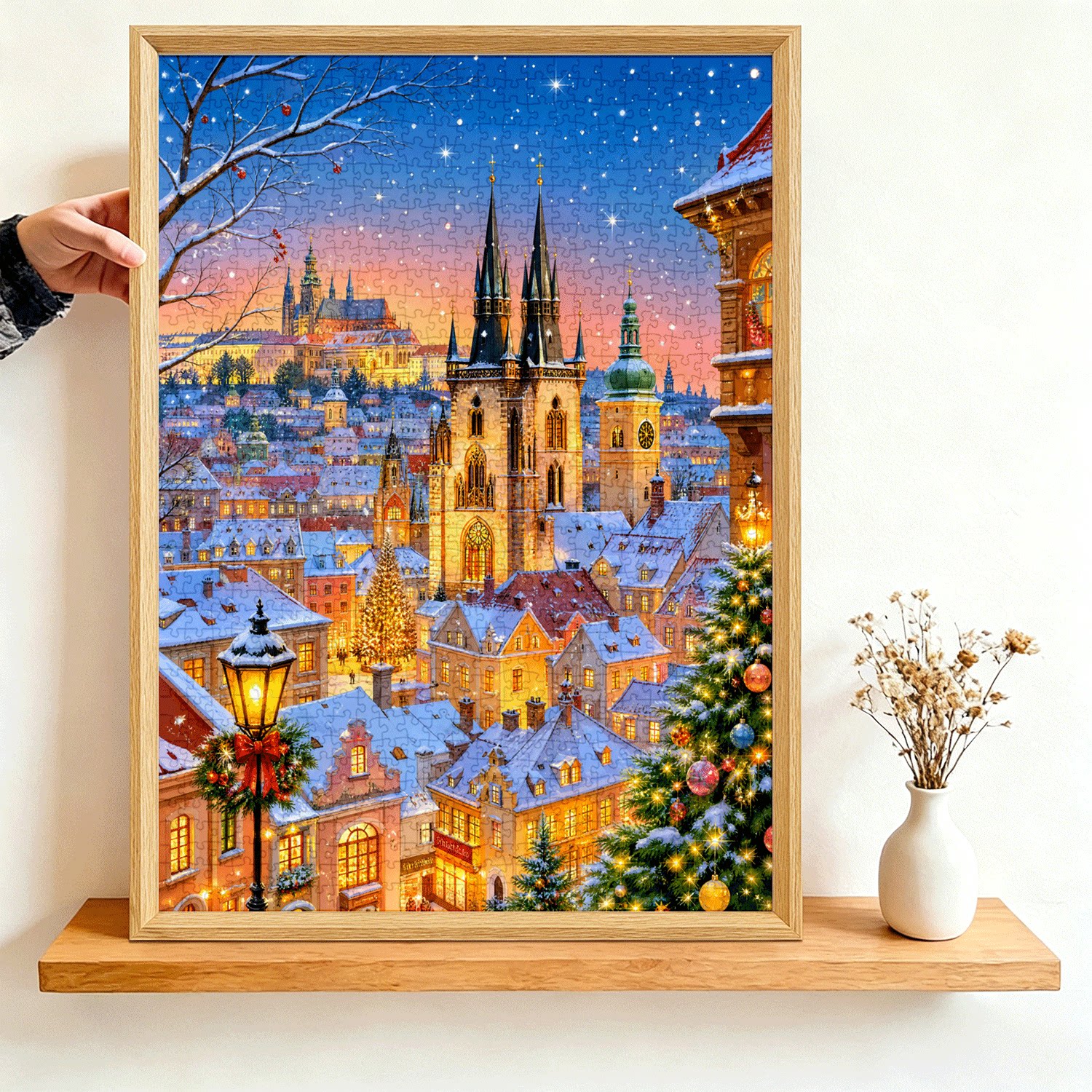 圣诞雪城拼图1000片成人高难度治愈系风景油画一千片减压玩具