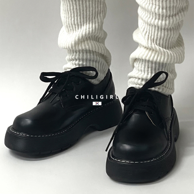 CHILIGIRL黑色小皮鞋厚底单鞋