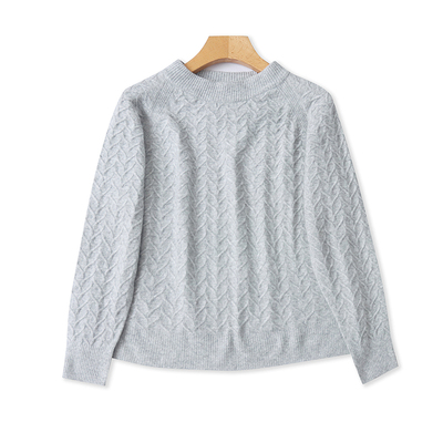 秋冬保暖圆领钩花毛衣女套头