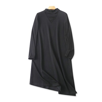 外贸不规则立领长袖连衣裙时尚