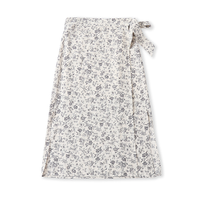 法式一片式碎花系带半身裙高腰