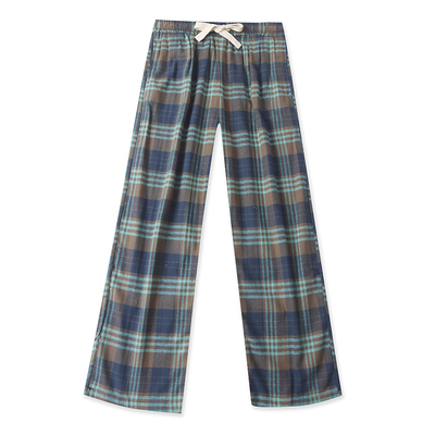 春秋棉格子松紧腰阔腿裤时尚外贸