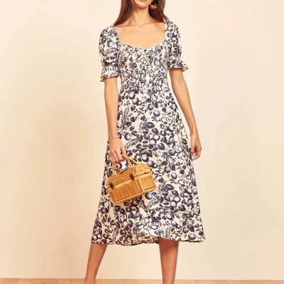 欧美V领碎花连衣裙夏季新款
