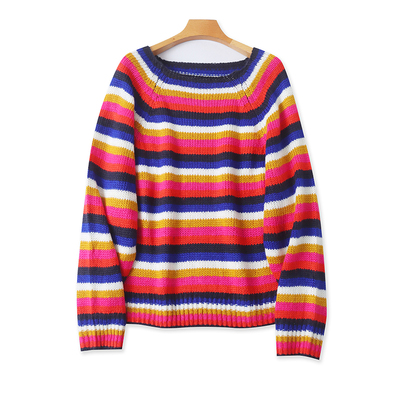 爱丽爱熙圆领毛衣彩条纹上衣针织