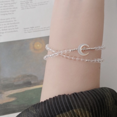 女天然白水晶双圈手链