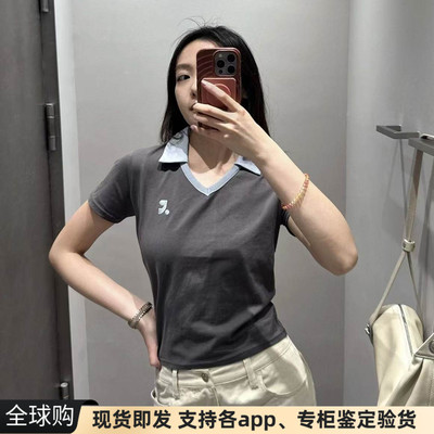 正品现货韩国RR rest recreation拼色polo领翻领修身短款短袖t恤