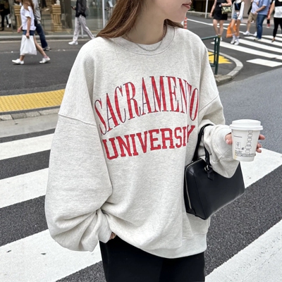 清 日系DC龟裂做旧字母印花宽松中长款毛圈棉复古休闲卫衣UNISEX