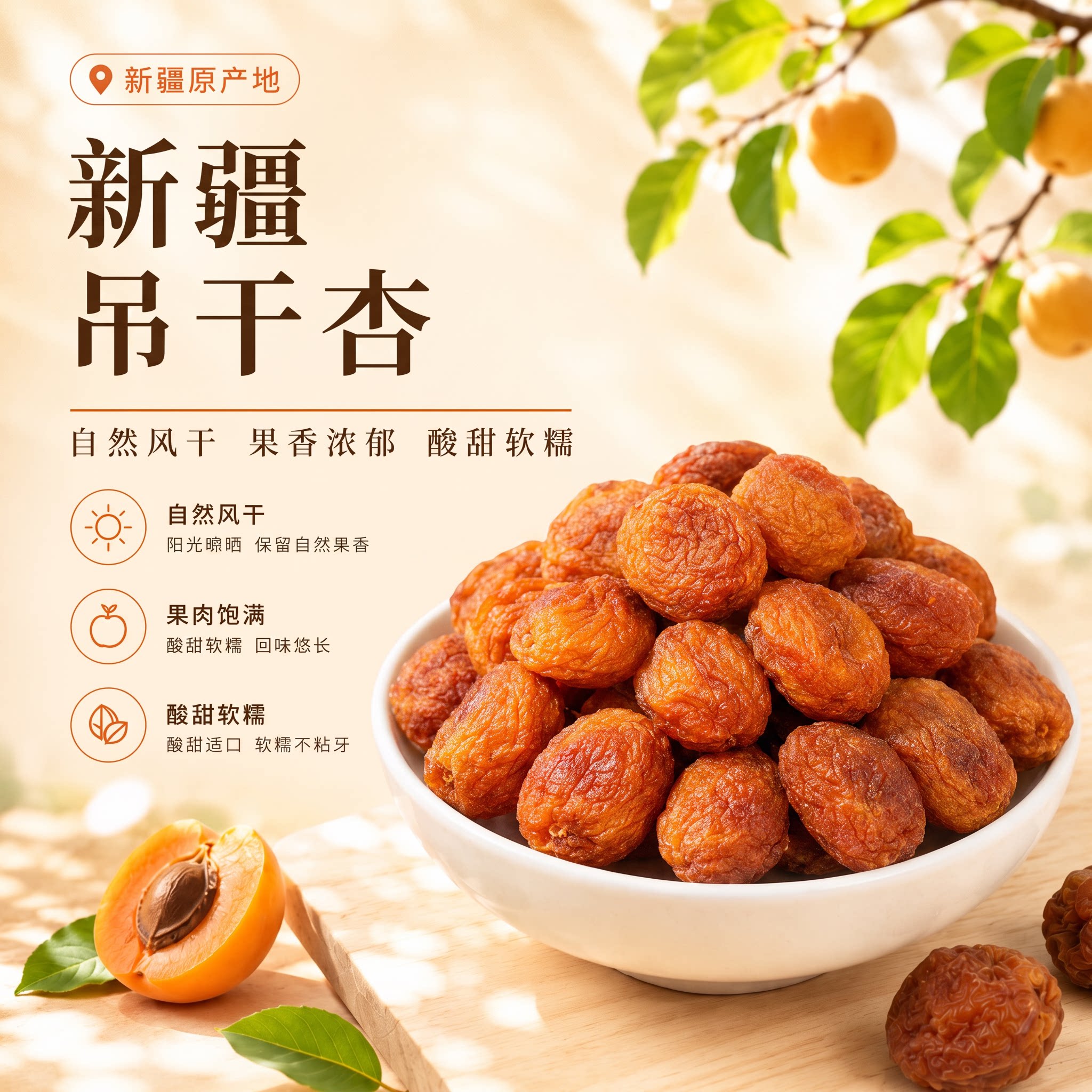 新疆特产树上杏干四团吊杏干小红杏精选果杏仁包邮不添加