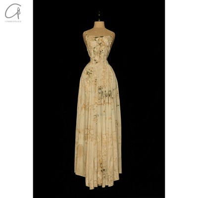 秋冬真丝花染真丝吊带连衣裙