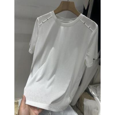 实体女装202韩版夏季Clea6nFit极简T基潮础款雪花棉白恤T肩部明线